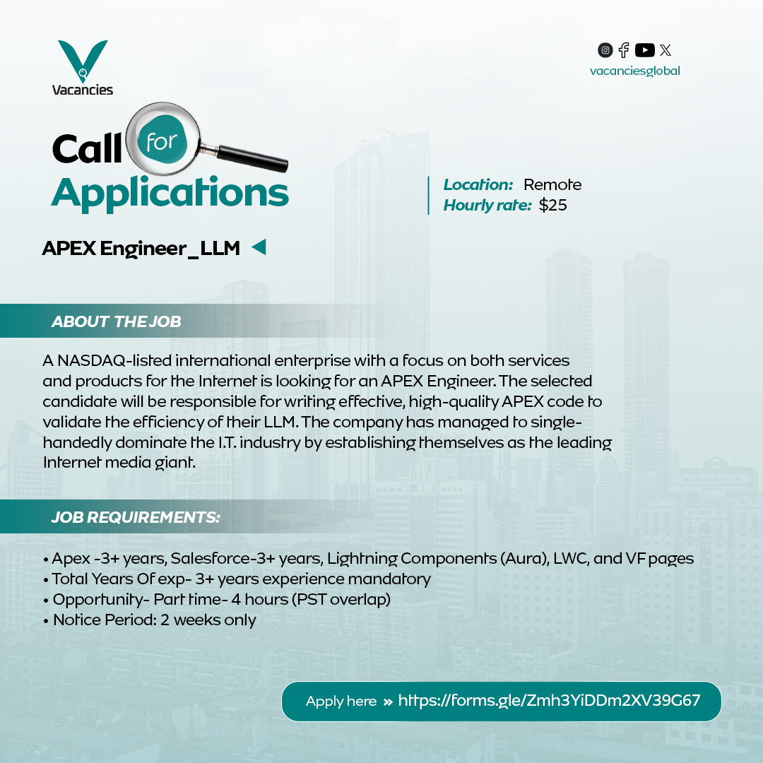 APEX Engineer _ LLM - $25/hr - Vacancies In Ghana APEX Engineer _ LLM - $25/hr - Vacancies In Ghana